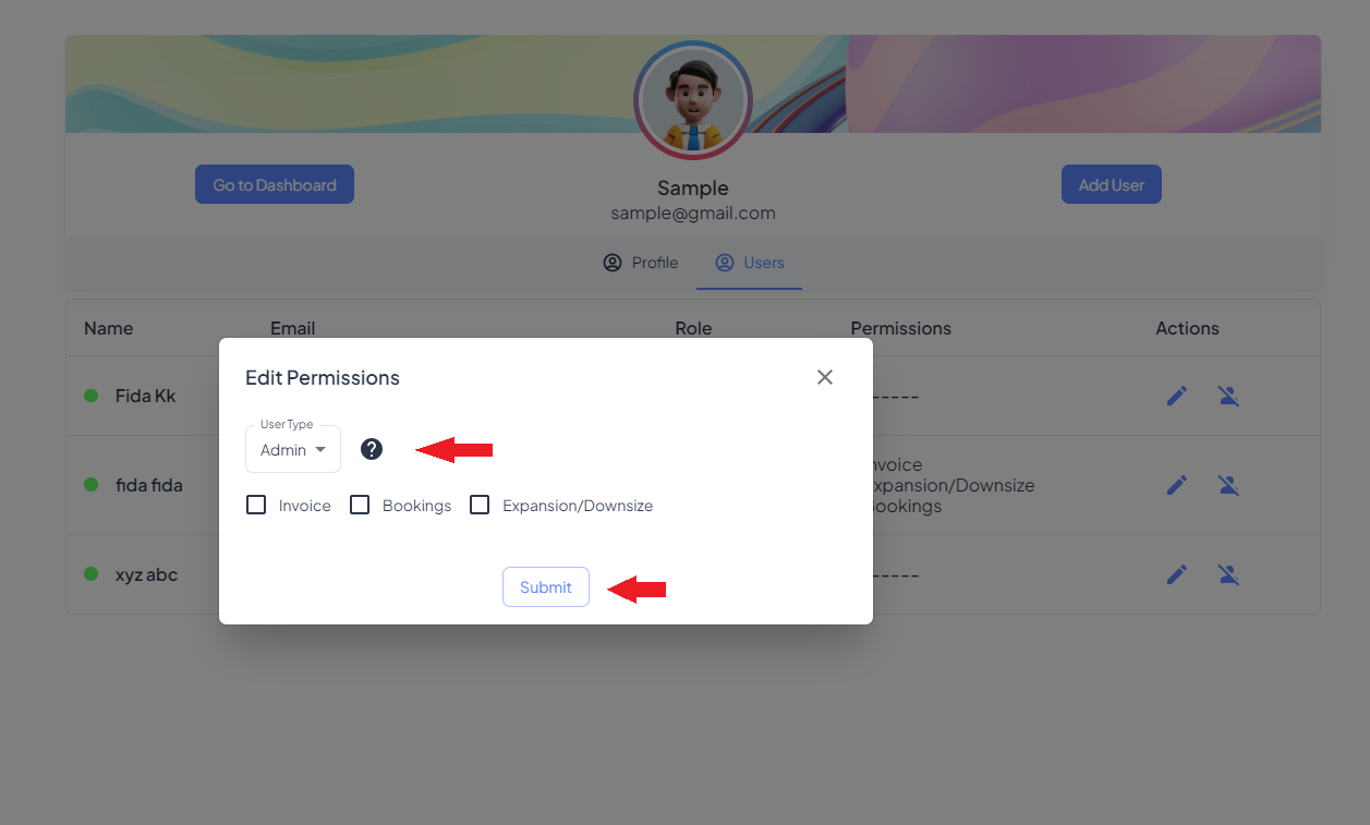 Manage user permission